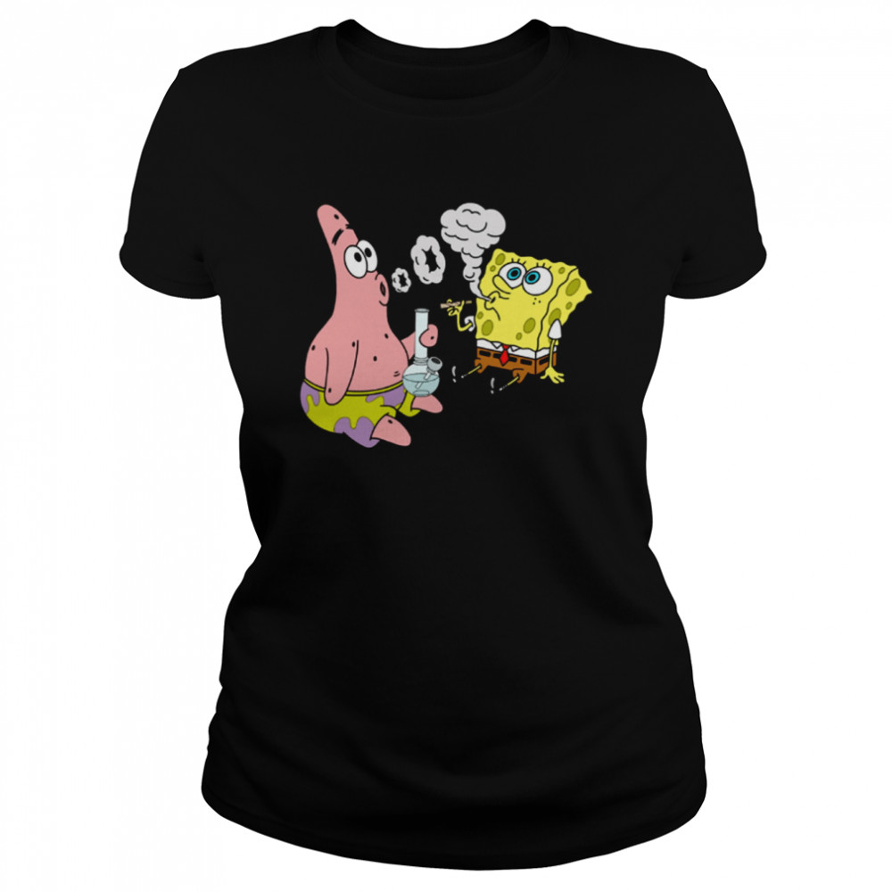 Spongebob And Patrick Smoking Weed Cannabis Cartoon Art Shirts T